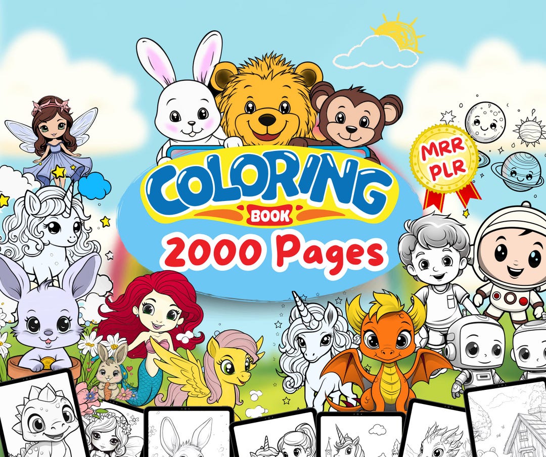 MRR PLR Coloring Pages Bundle 2000 Pages/coloring Printable Pages/kids ...