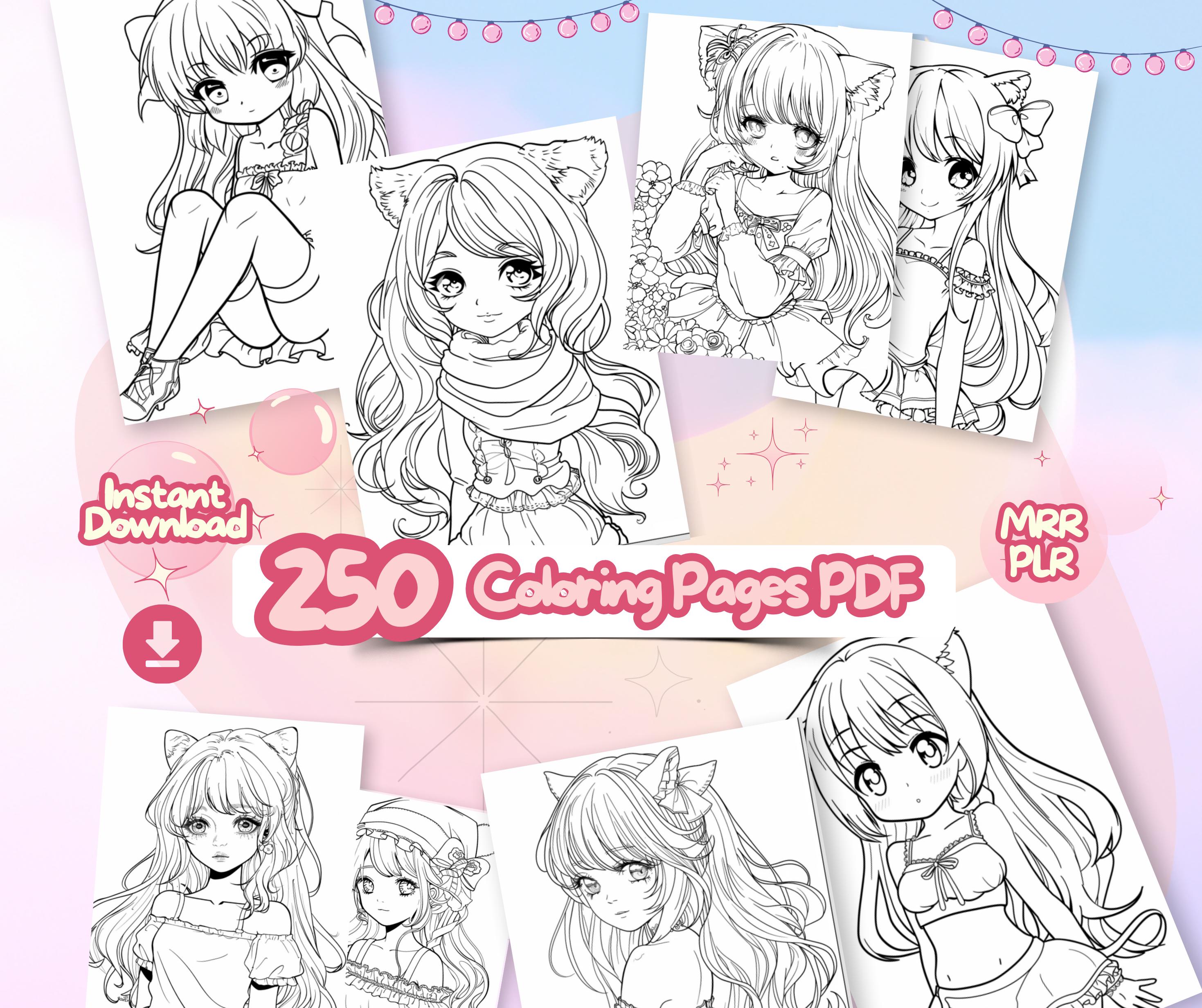 Cute Anime Girl Coloring Book Bundle/250 Printable Pages With PLR MRR ...
