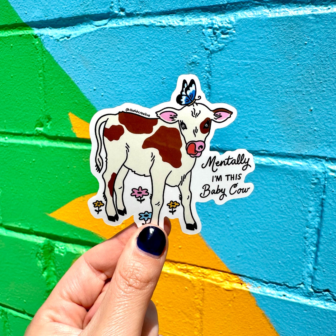 Baby Cow Art, Baby Cow Sticker, Vinyl Cow Sticker, Vegan Sticker ...