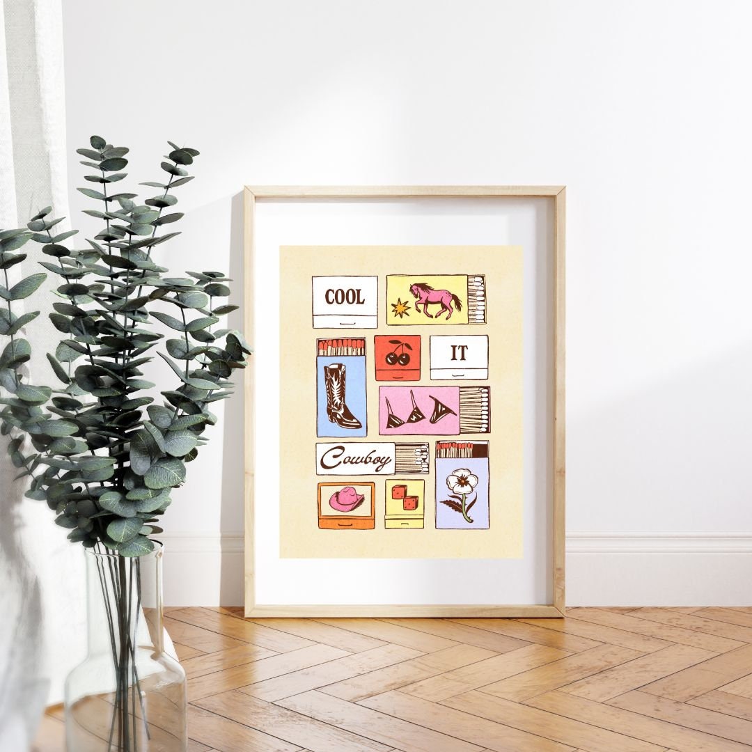 Cool It Cowboy, Matchbox Art Print, Western Matchbox Art, Cowgirl Wall ...