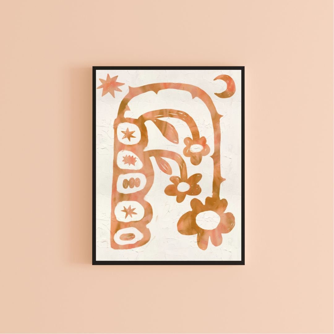 Botanical Print, Neutral Color Print, Hand Drawn Flower, Abstract Vase ...