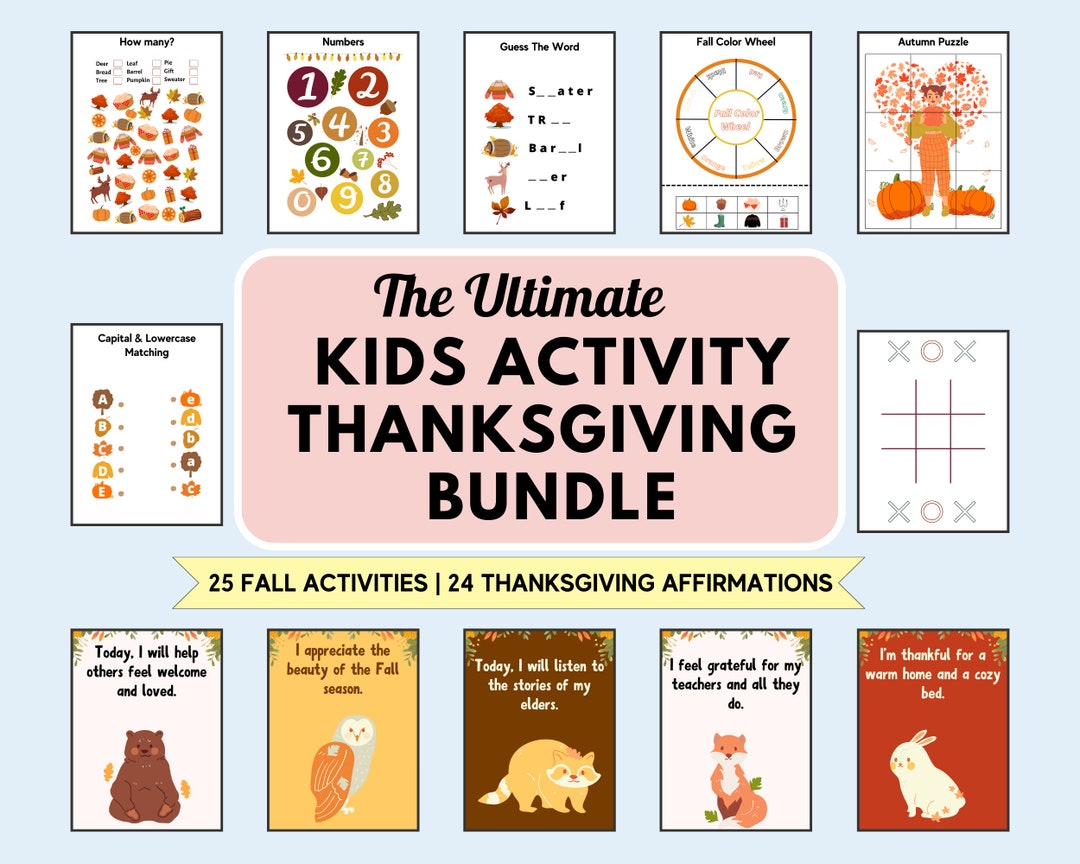 Kids Fall Activity Book & Affirmation Card Bundle - Daily Affirmation ...