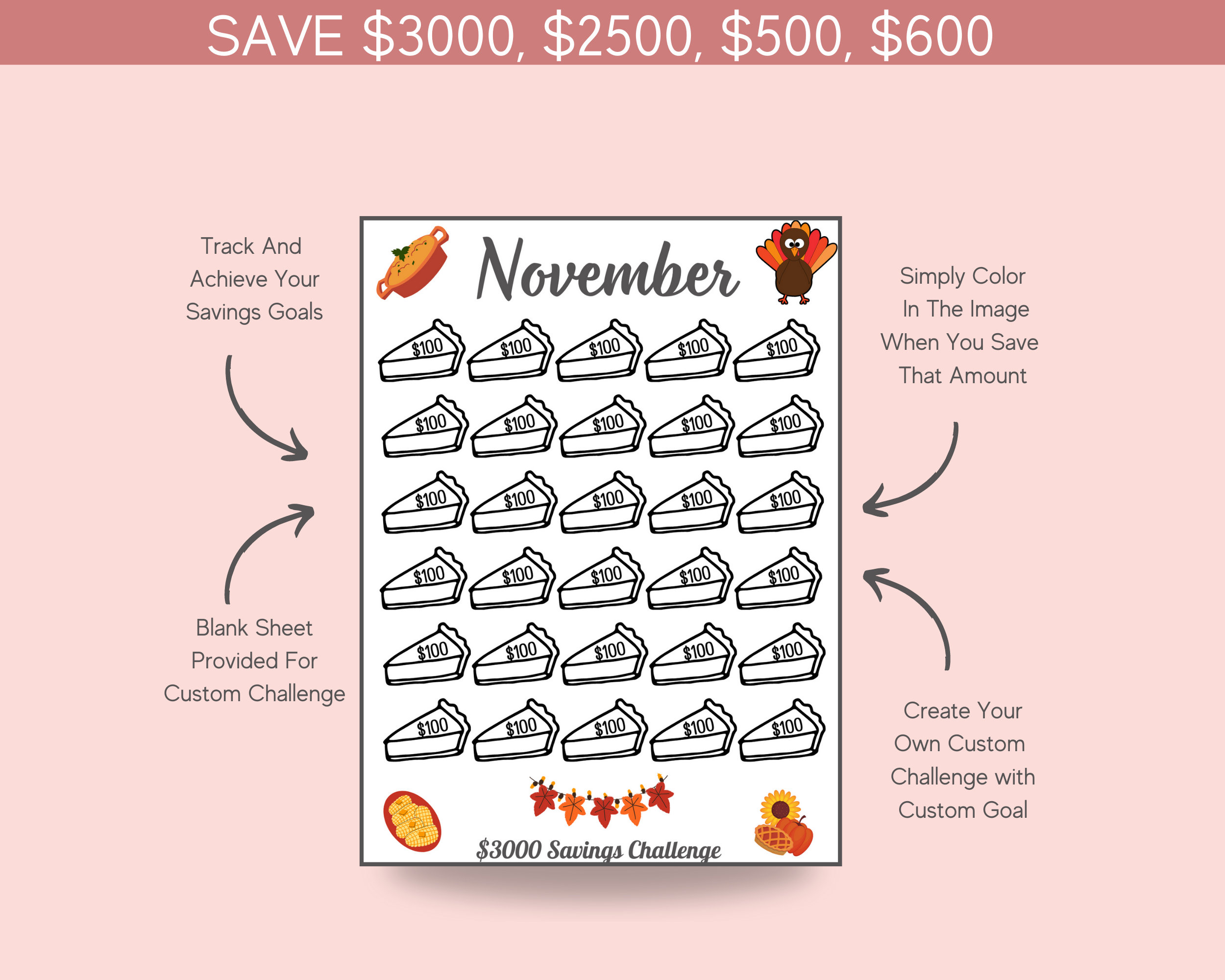 3k Savings Challenge Make Your Own Custom Challenge 12 A6 Monthly ...