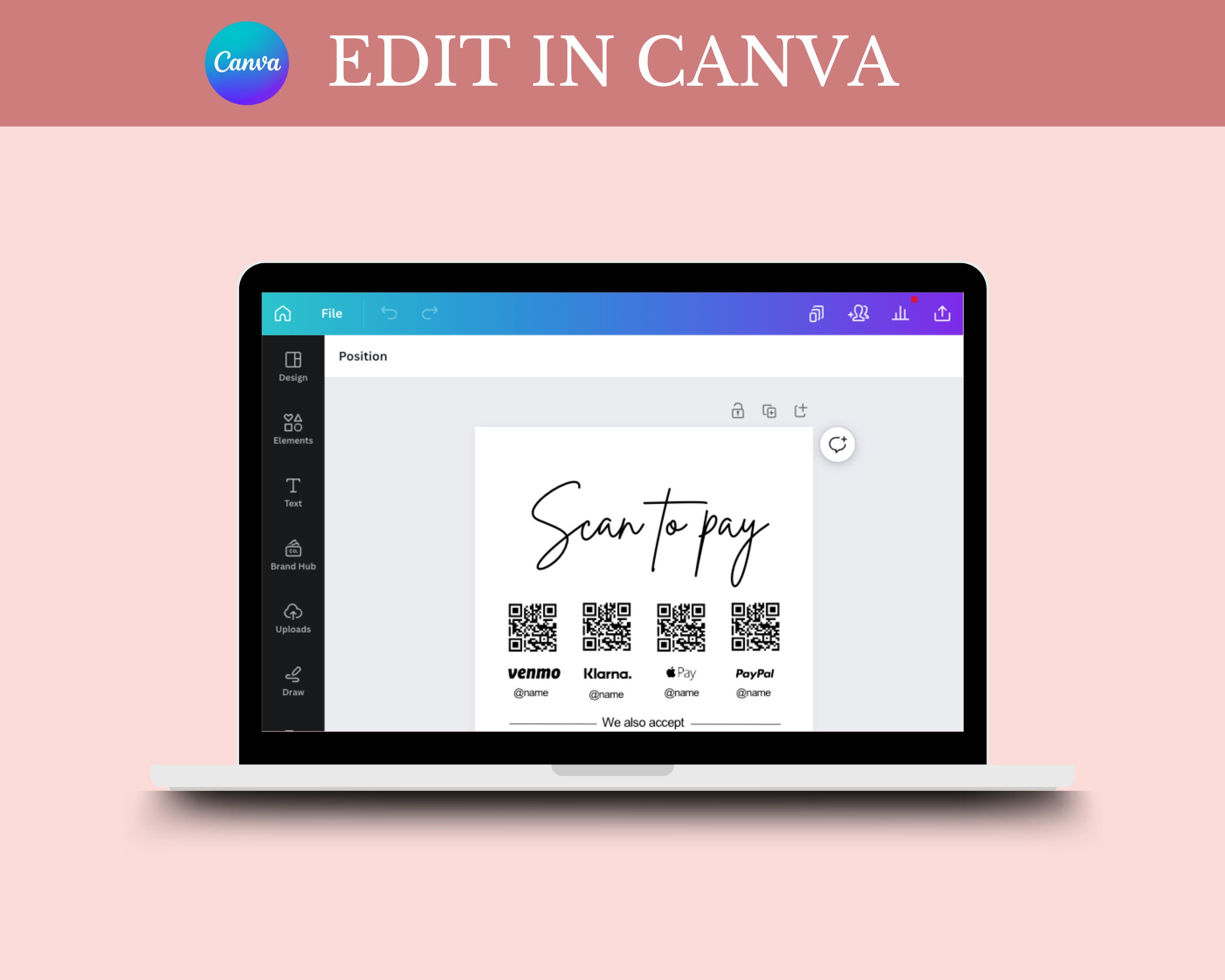 Editable Scan to Pay Template - Venmo Pay | Paypal Pay | Apple Pay ...