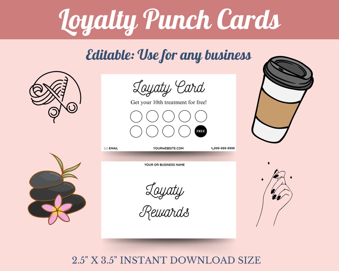 Minimalist Loyalty Card Punch Card - Loyalty Card Template for Business ...