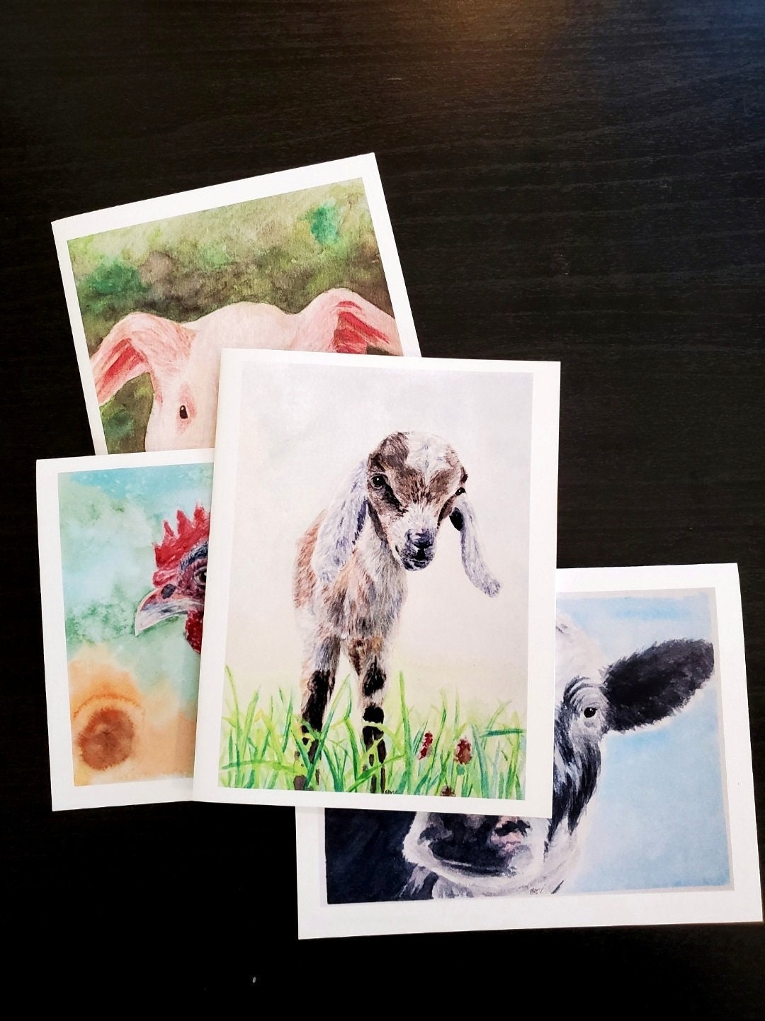 Set of Four Farm Animal Cards - Etsy