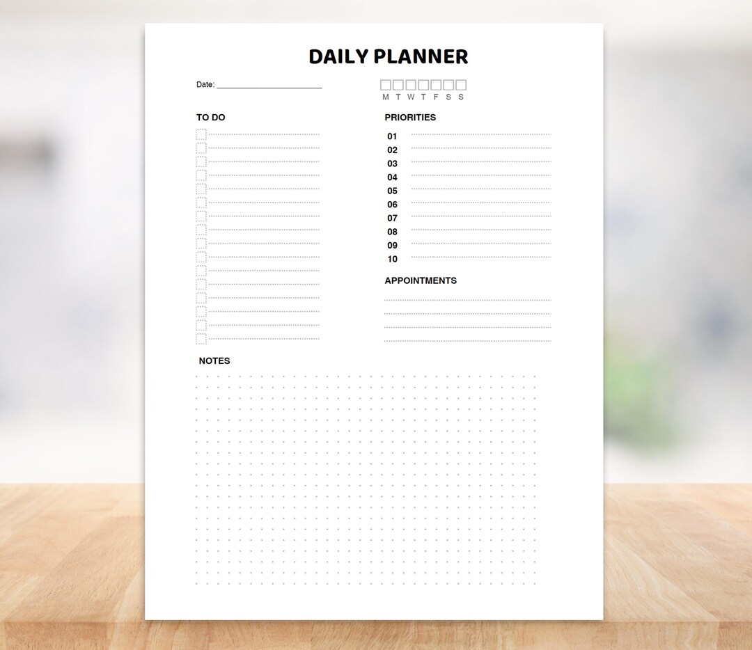 Daily Planner PDF Black & White • Instant Access - Etsy