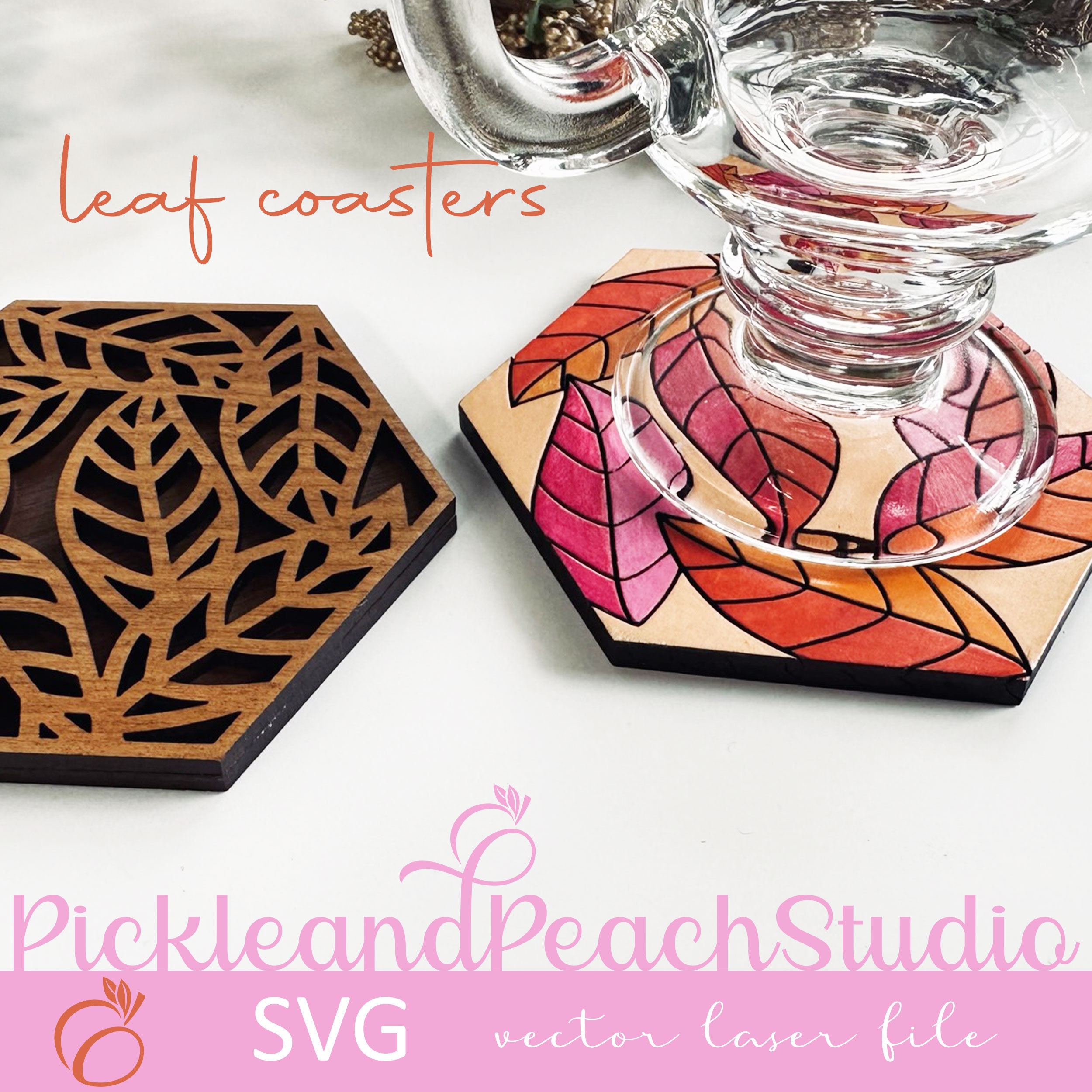 Hex-shaped Leaf Coasters Vector File for Laser Cutting, 10 Variations ...