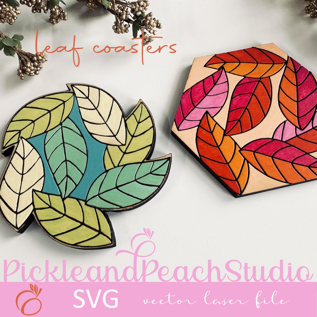 Hex-shaped Leaf Coasters - Vector File for Laser Cutting, 10 Variations ...