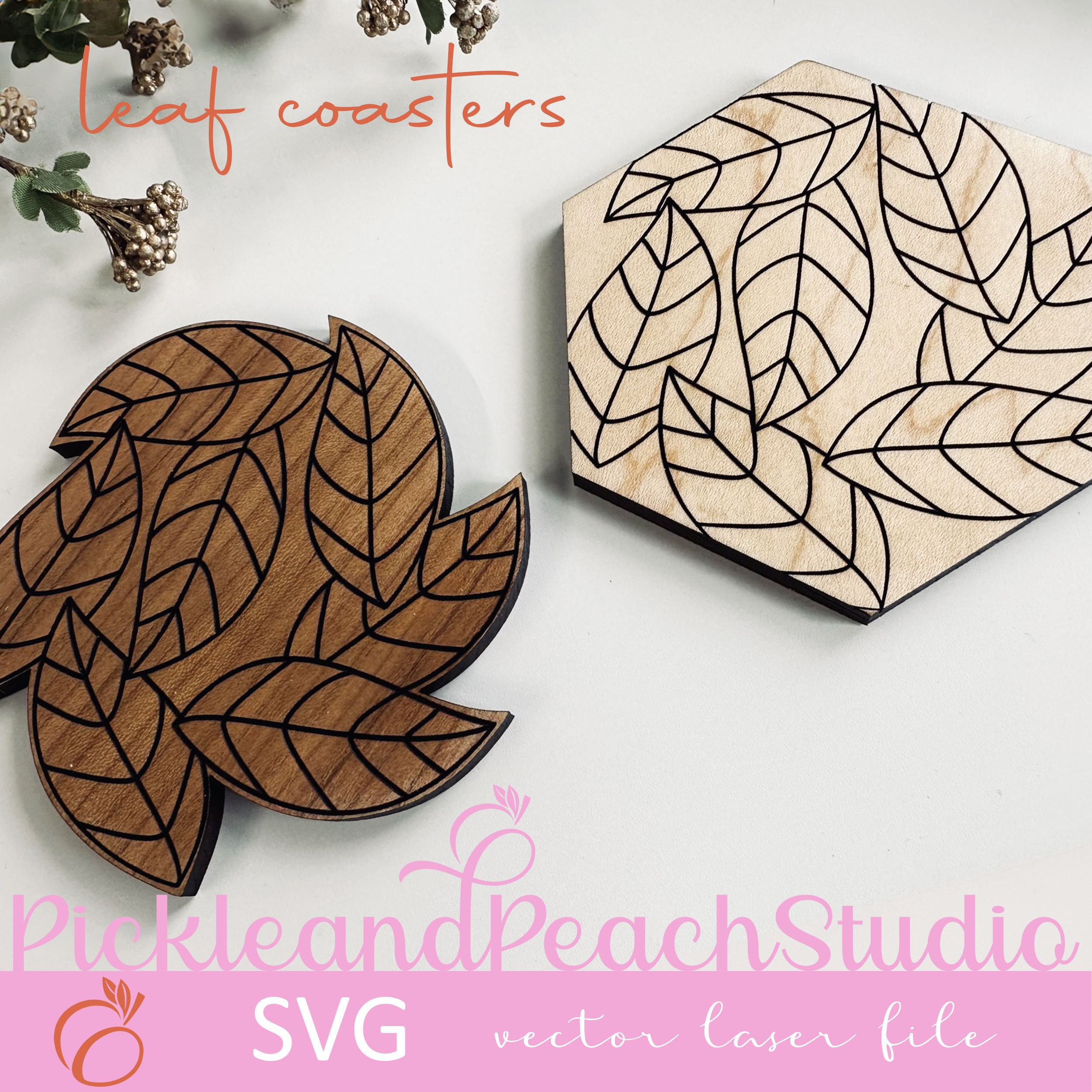 Hex-shaped Leaf Coasters Vector File for Laser Cutting, 10 Variations ...