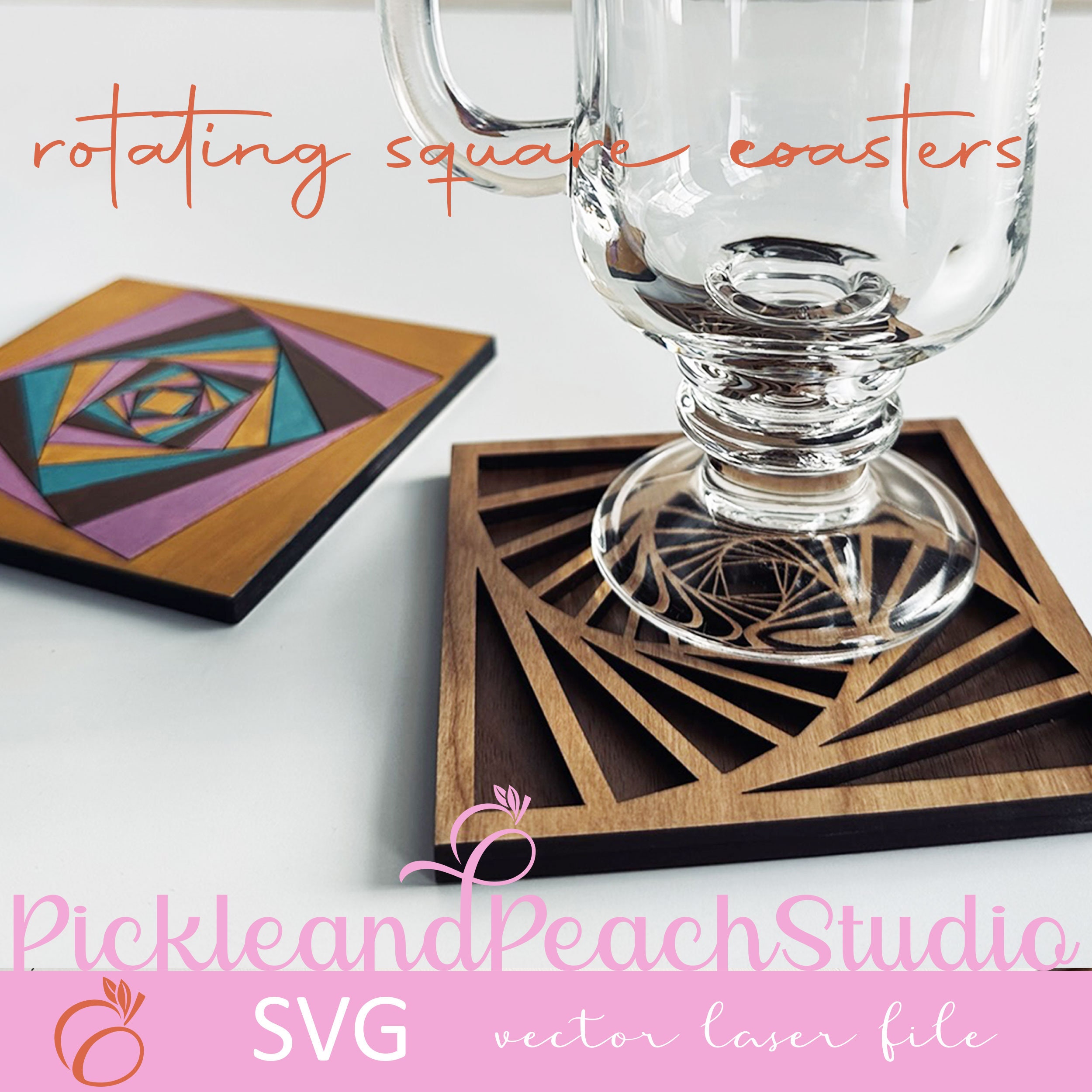 Rotating Square Coasters - Vector File for Laser Cutting, 5 Variations ...