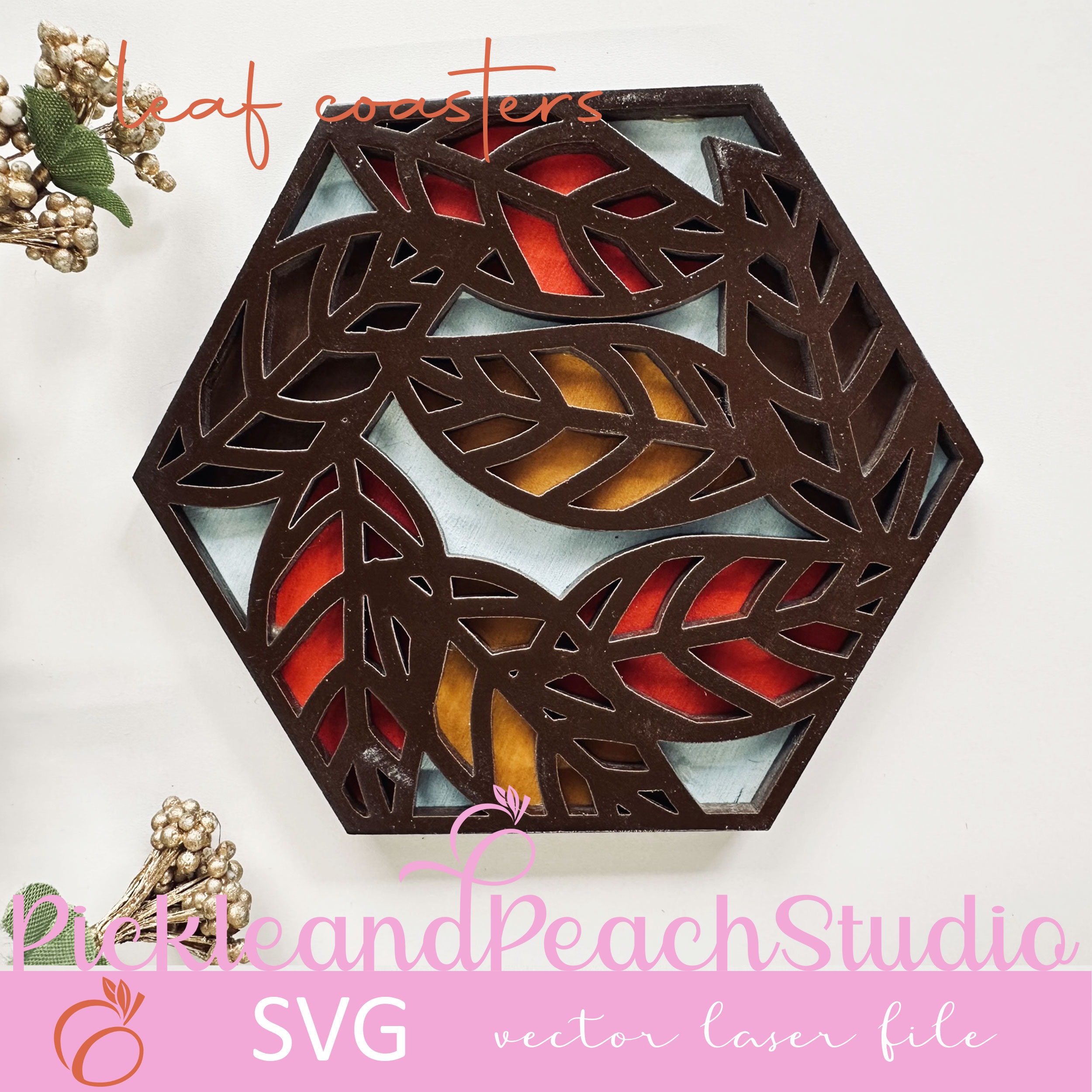 Hex-shaped Leaf Coasters Vector File for Laser Cutting, 10 Variations ...