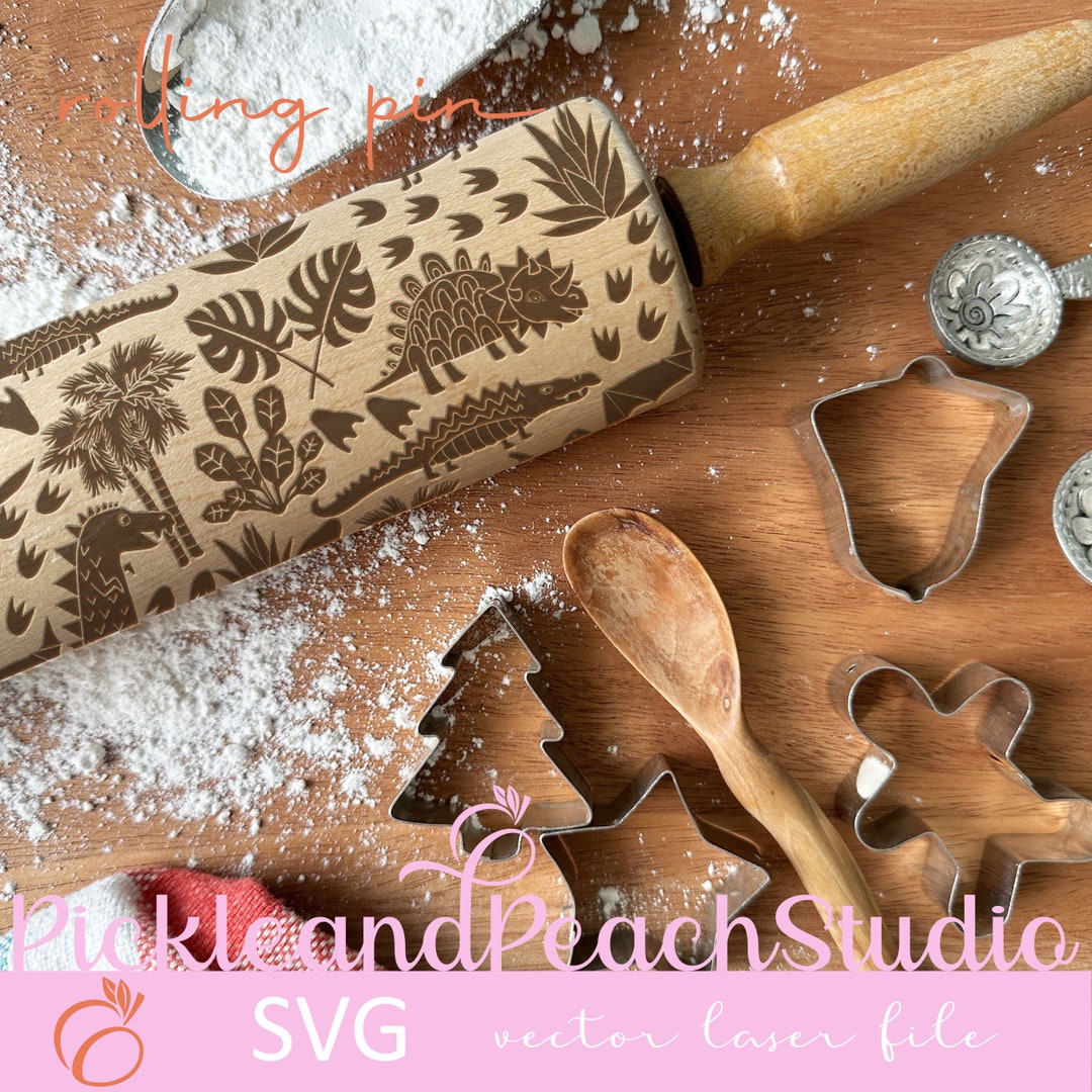 Dinosaur Patterned Rolling Pin, Embossed Texture - Vector File for ...