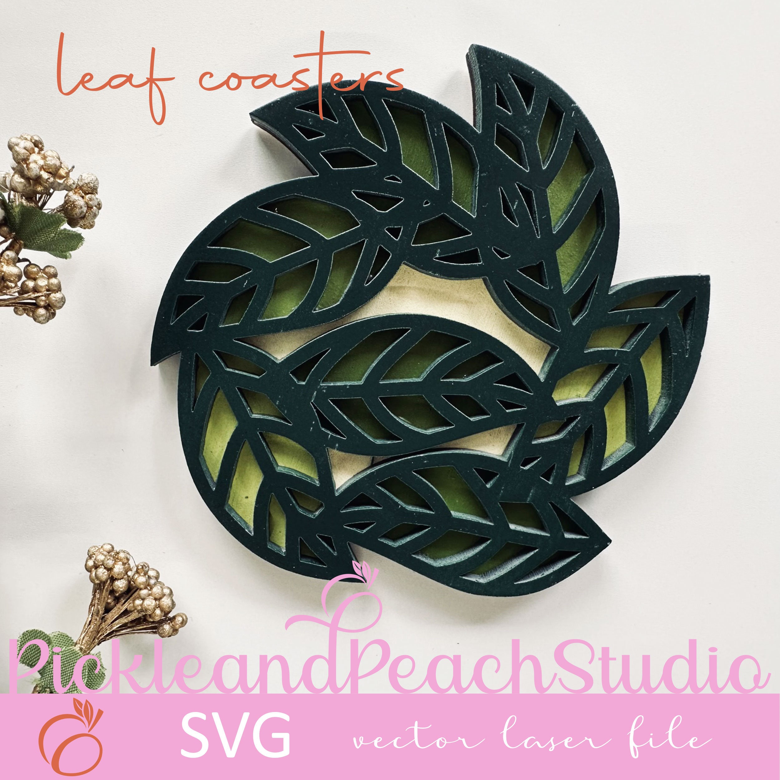 Hex-shaped Leaf Coasters Vector File for Laser Cutting, 10 Variations ...