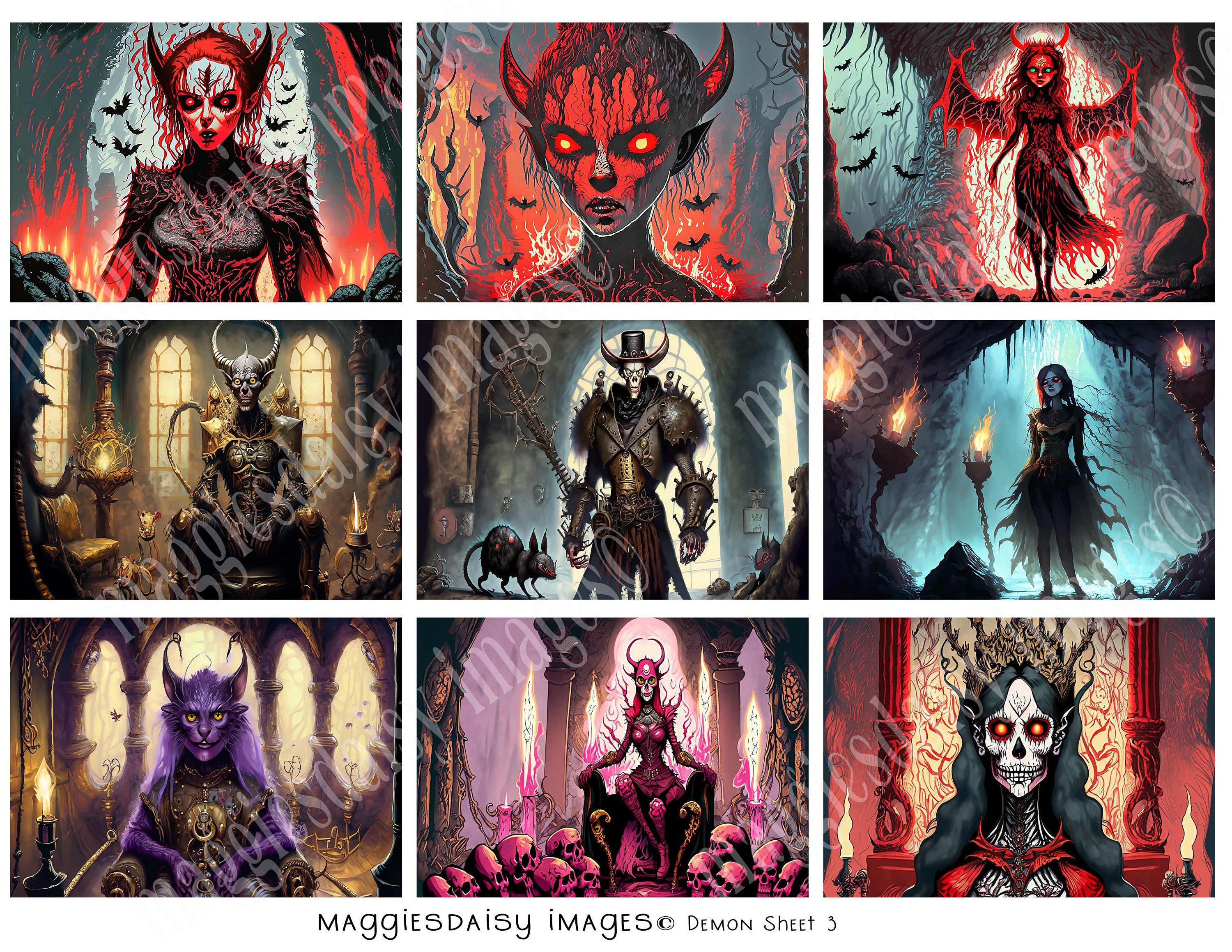Demon, Fantasy, Digital Paper, ATC Cards, Scrapbooking, Junk Journaling ...