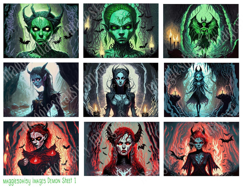 Demon, Fantasy, Digital Paper, ATC Cards, Scrapbooking, Junk Journaling ...