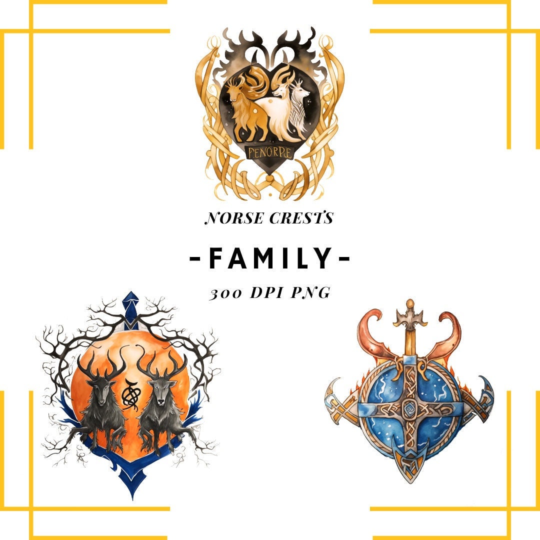 Watercolour Norse Crests - 5 Family Bundle, Crest Clipart, Norse ...