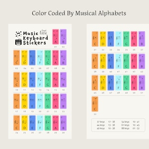 Colourful Piano Keyboard Labels, Piano Stickers for Beginners, Piano ...
