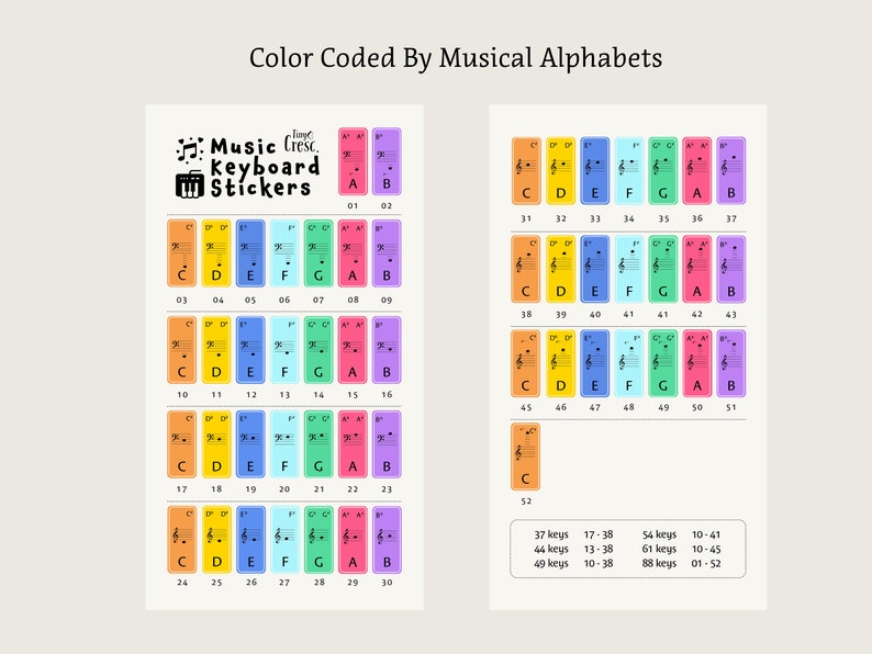 Colourful Piano Keyboard Labels, Piano Stickers for Beginners, Piano ...