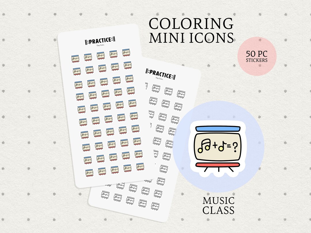 Music Class Icon Stickers, Music Planner Stickers, Colourable, Writable ...
