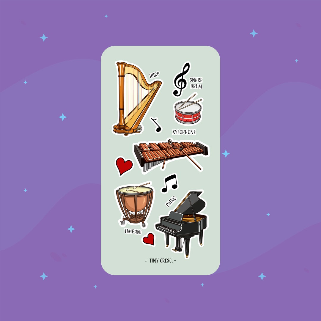 Percussion Instrument Sticker Sheet, Snare Drum, Timpani, Xylophones ...