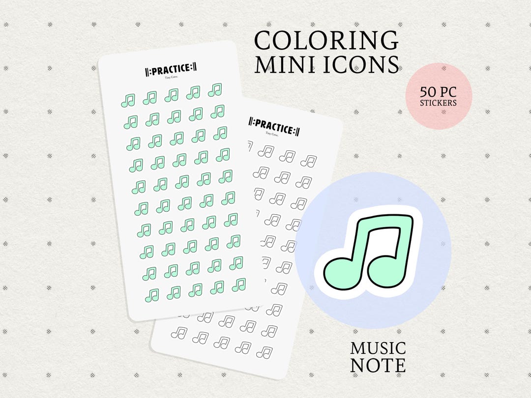 Double Eighth Note Icon Stickers, Music Planner Stickers, Colourable ...