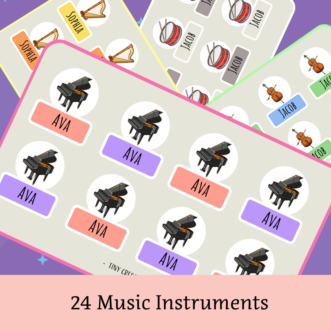 Personalized Music Instrument Name Labels, 24 Pc, Waterproof, School ...