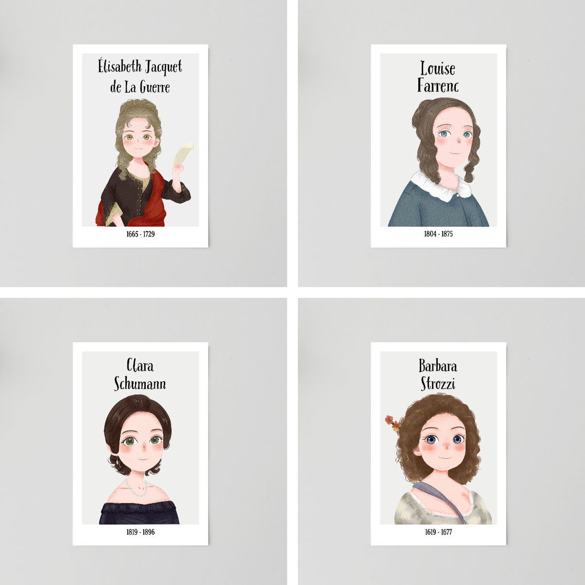 8 Cute Female Composer Postcards, Clara Schumann, Amy Beach, Fanny ...