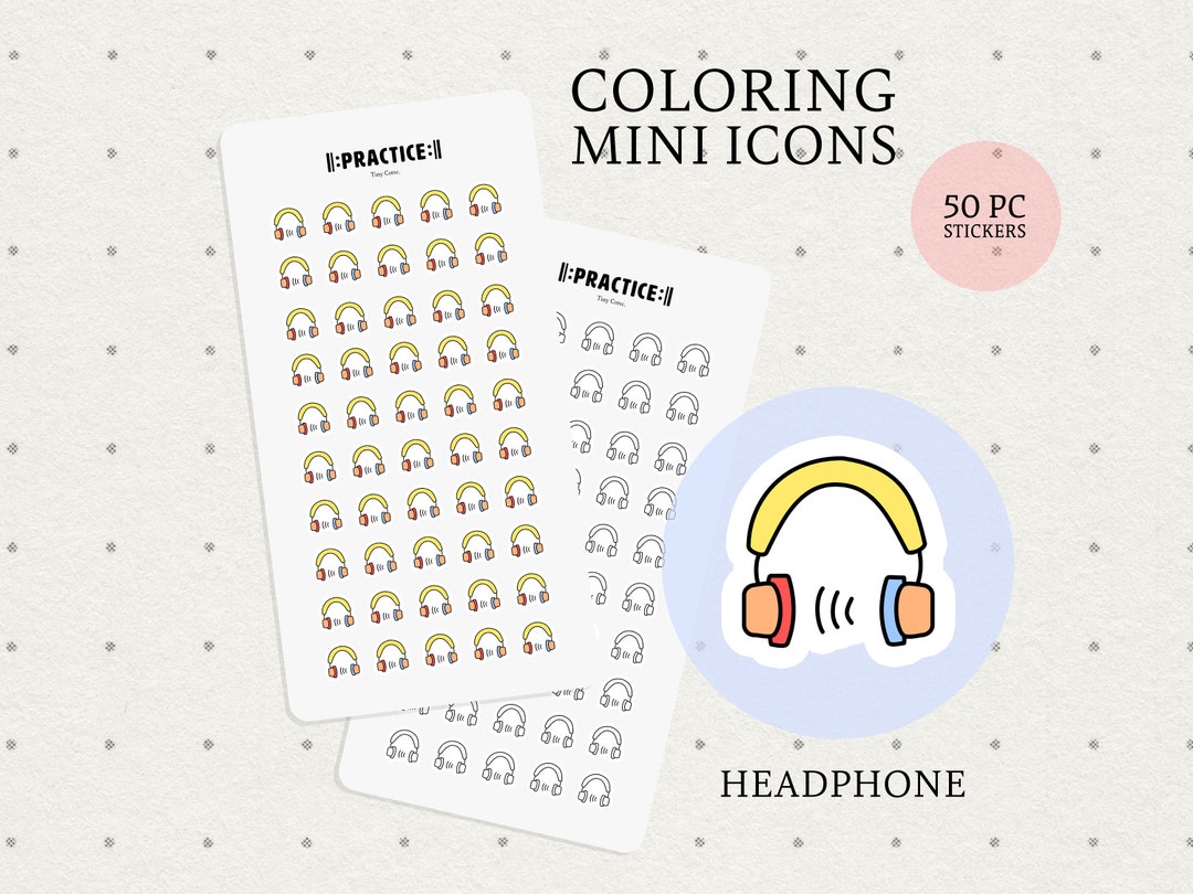 Headphone Icon Stickers, Music Planner Stickers, Colourable, Writable ...