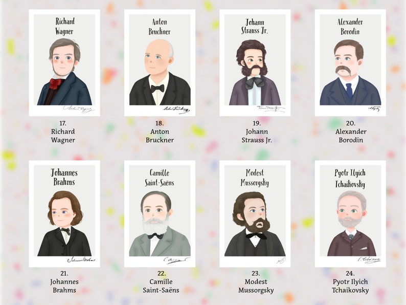 48 Cute Composer Postcards With Name and Signature, Minimal Design ...