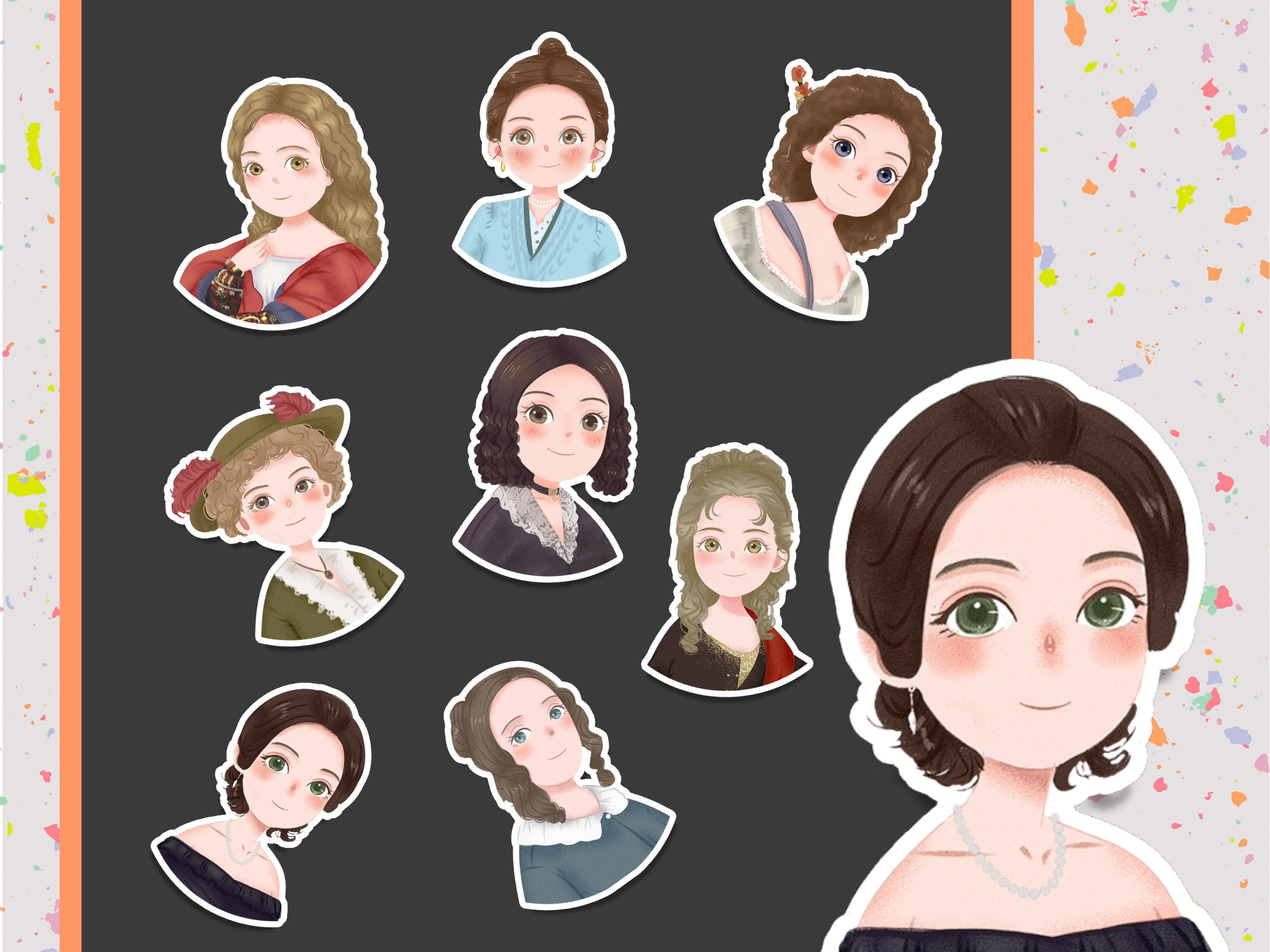 Cute Female Composer Waterproof Sticker, 8 Options, for Violin Case ...