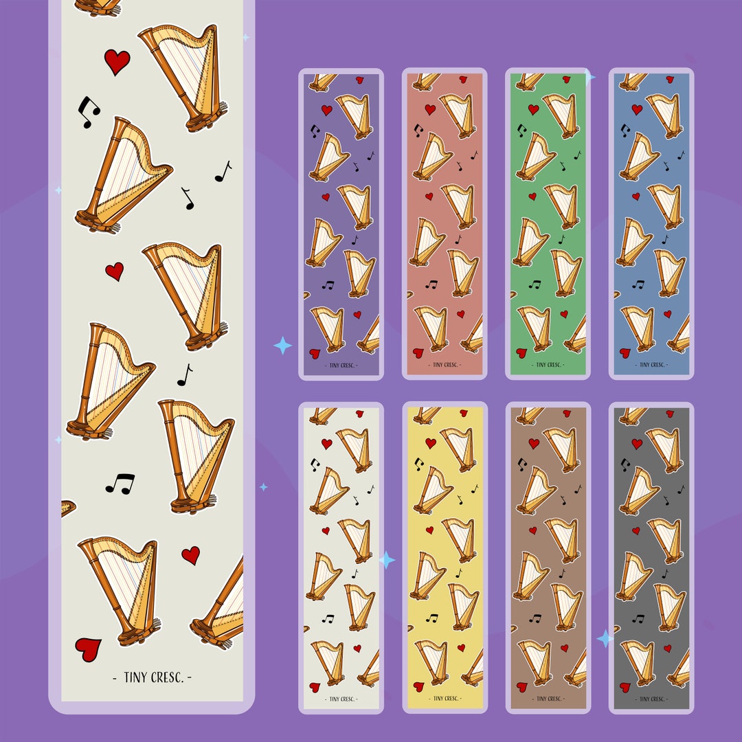 Personalized Harp Bookmarks 4 Pc, Music Bookmark, Instrument Bookmark ...