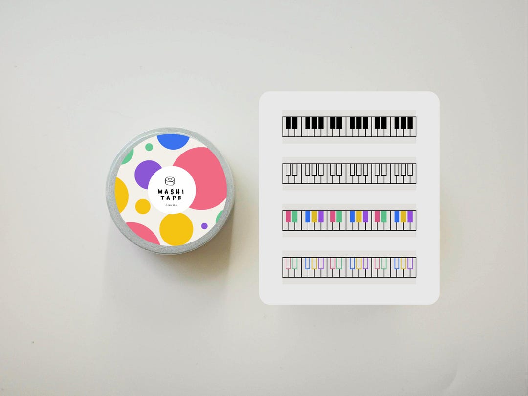Colorful Blank Piano Key Washi Tape, Piano Templates, Writable Stickers ...