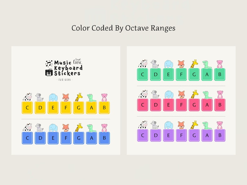 Colourful Piano Keyboard Labels for Kids, Note Names With Cute Animals ...