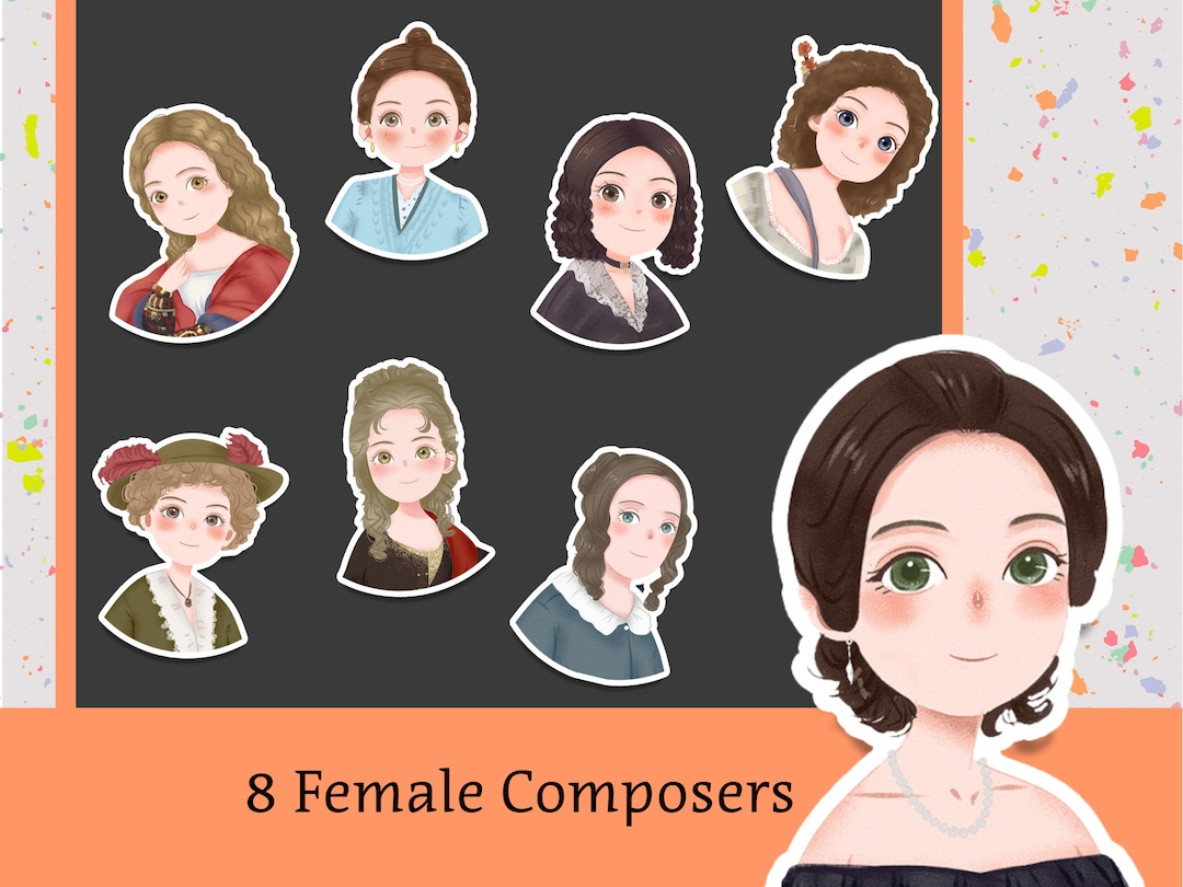 Cute Female Composer Waterproof Sticker, 8 Options, for Violin Case ...