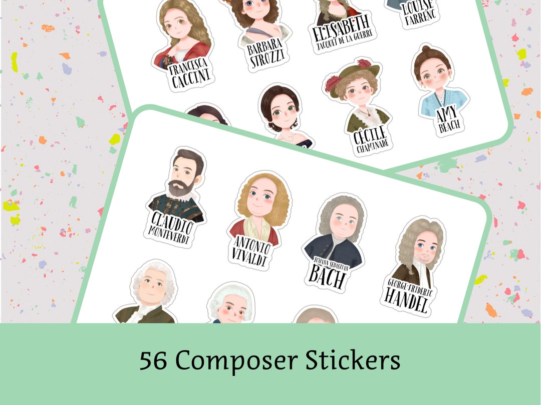 56 Cute Composer Waterproof Stickers, for Violin Case, Cello Case ...