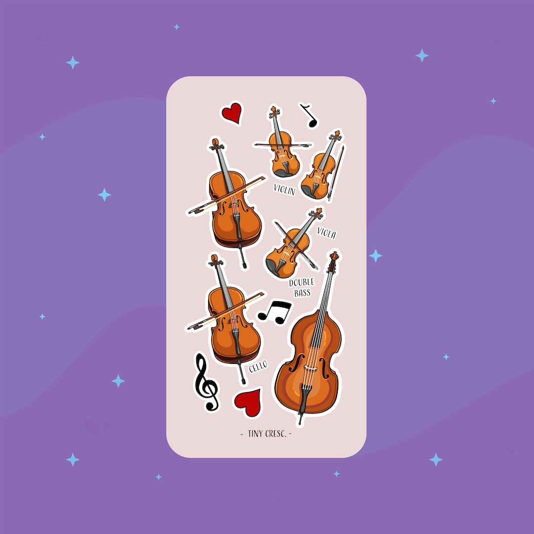 String Instrument Sticker Sheet, Violin, Viola, Cello, Double Bass ...