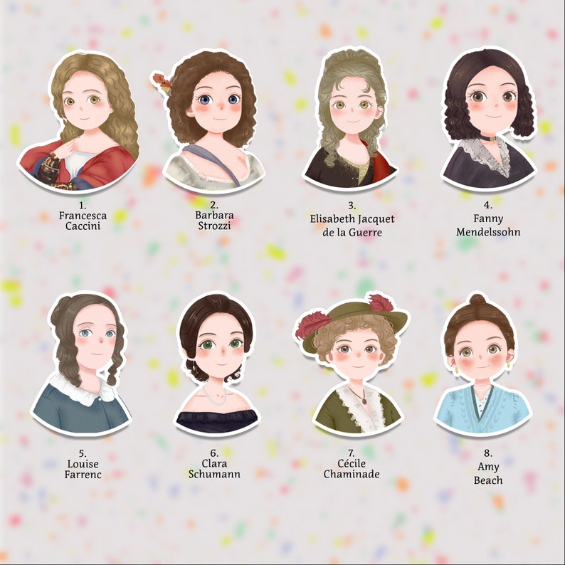 Cute Female Composer Waterproof Sticker, 8 Options, for Violin Case ...