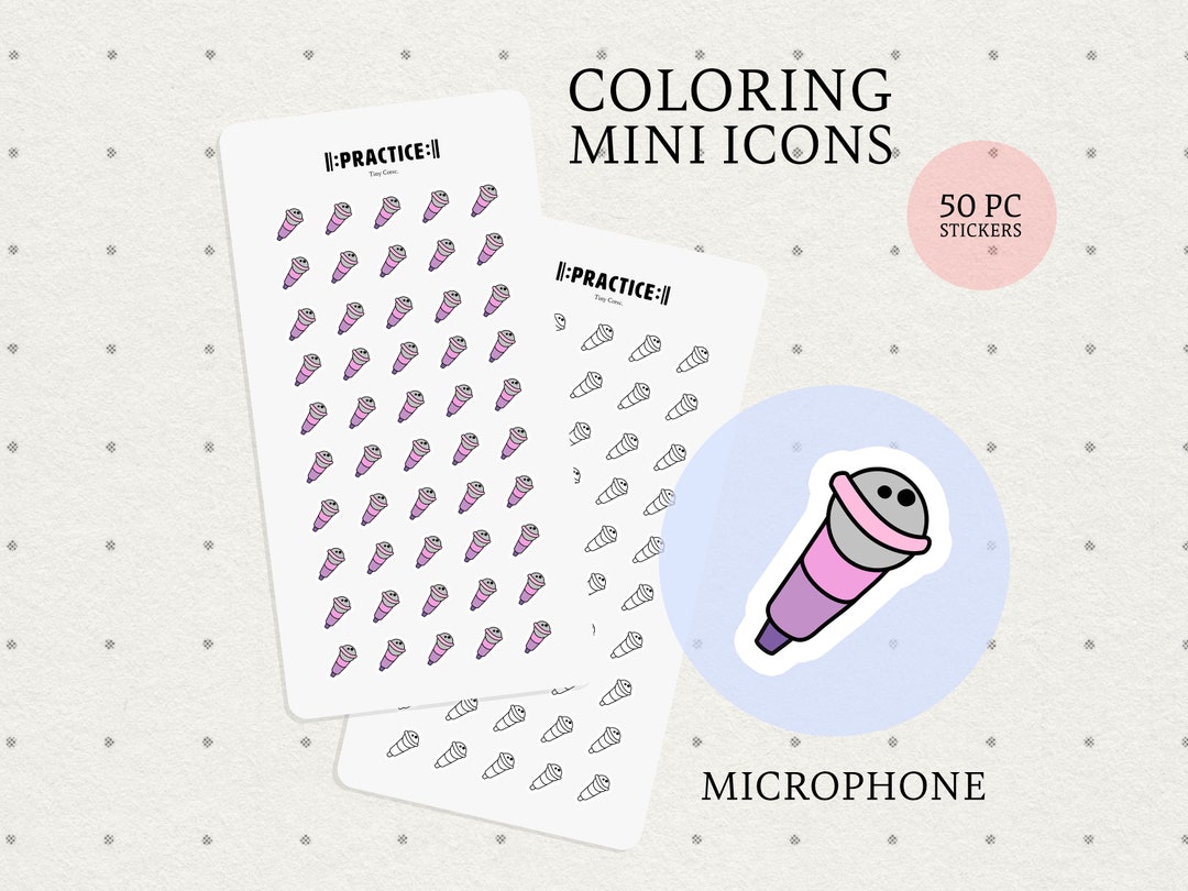 Microphone Icon Stickers, Music Planner Stickers, Colourable, Writable ...