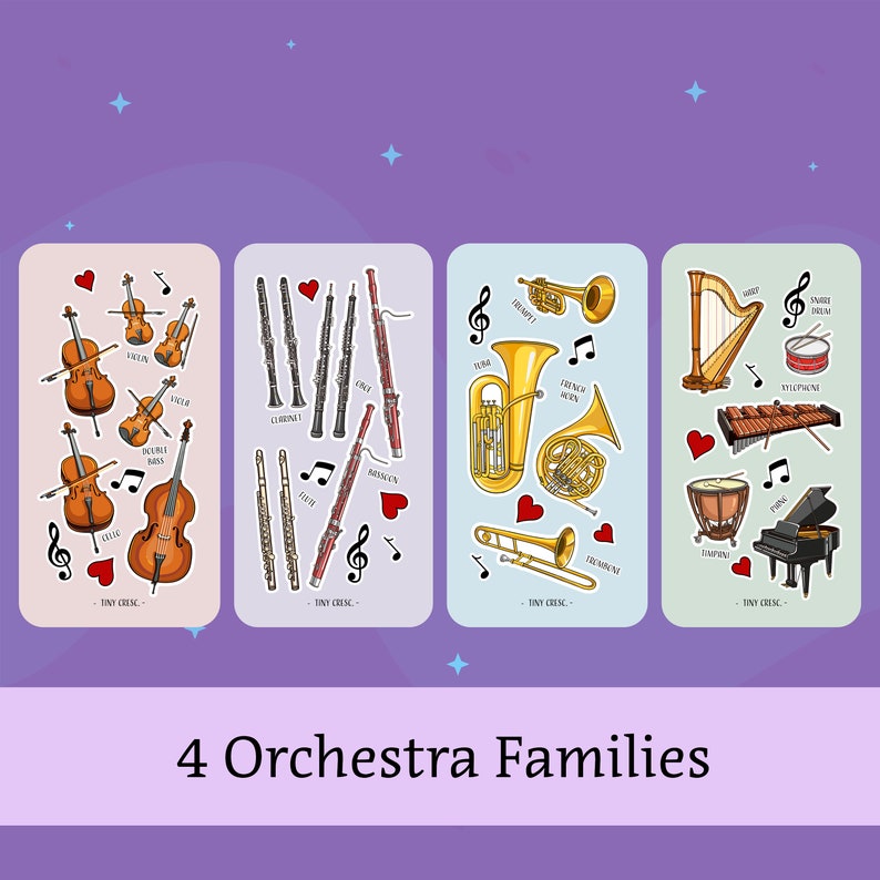 Orchestra Symphony Sticker Sheet, String, Woodwind, Brass, Percussion ...