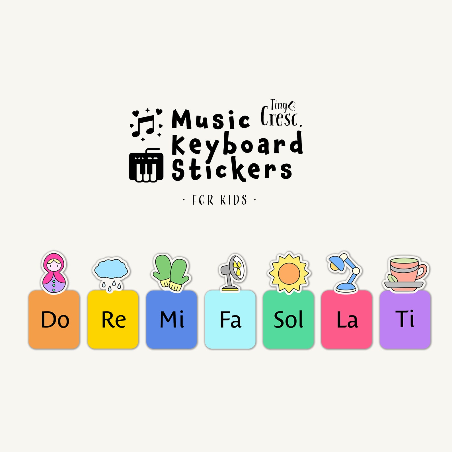 Colourful Piano Keyboard Labels for Kids, Singing Names With Cute Icons ...