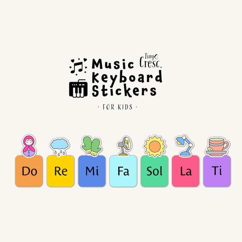 Colourful Piano Keyboard Labels for Kids, Singing Names With Cute Icons ...