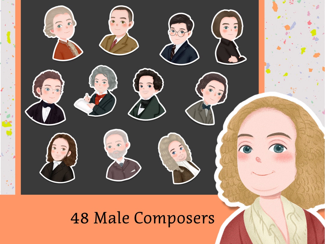 Cute Composer Waterproof Sticker, 48 Composer Options, for Violin Case ...