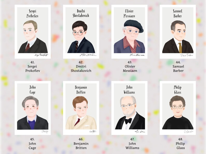 48 Cute Composer Postcards With Name and Signature, Minimal Design ...