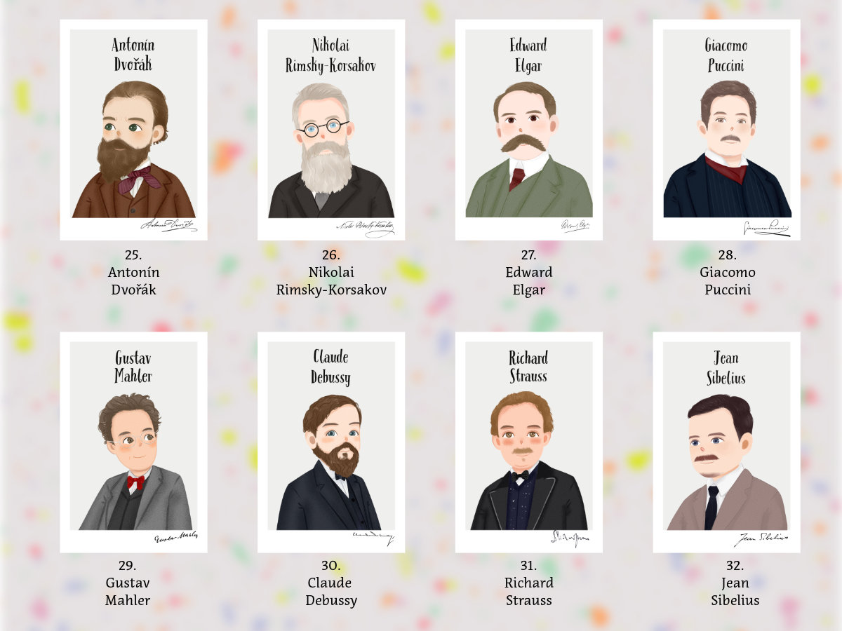 48 Cute Composer Postcards With Name and Signature, Minimal Design ...
