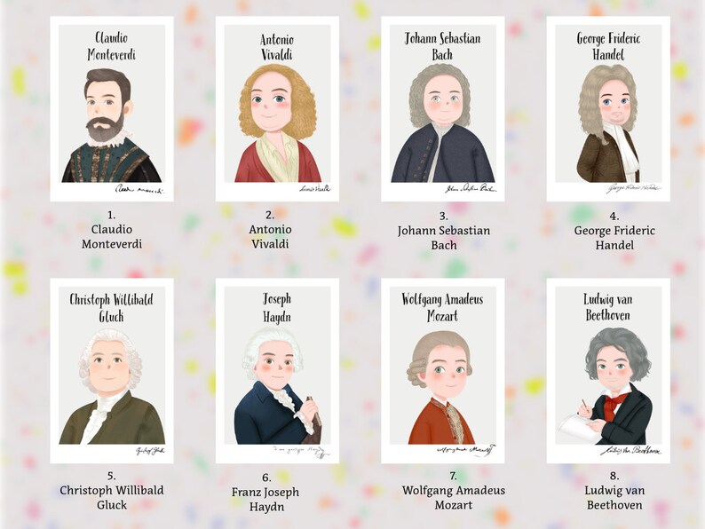 48 Cute Composer Postcards With Name and Signature, Minimal Design ...