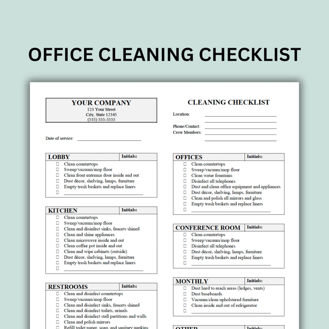 Office Cleaning Checklist | Customizable Word Document and PDF Forms - Etsy