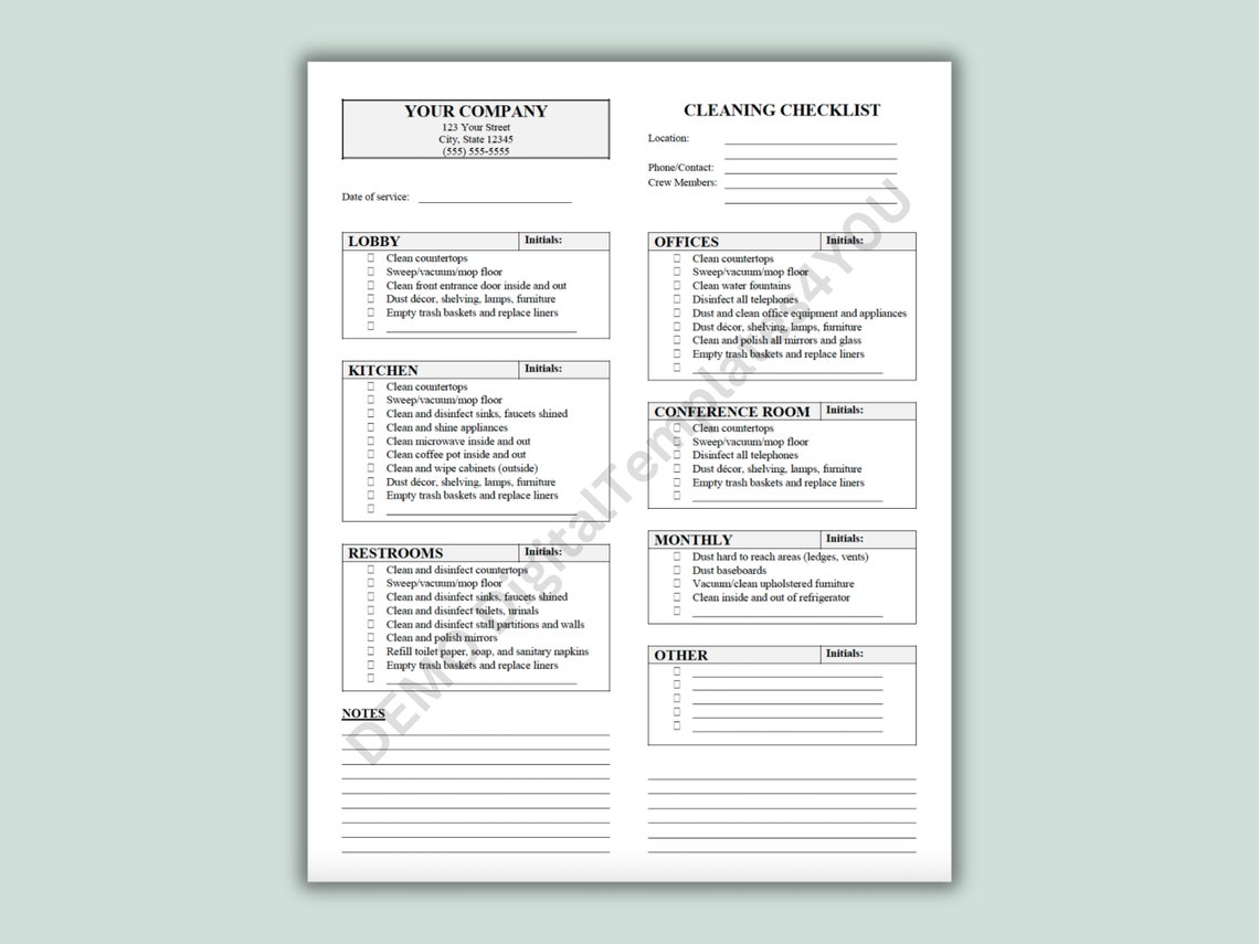 Office Cleaning Checklist | Customizable Word Document and PDF Forms - Etsy