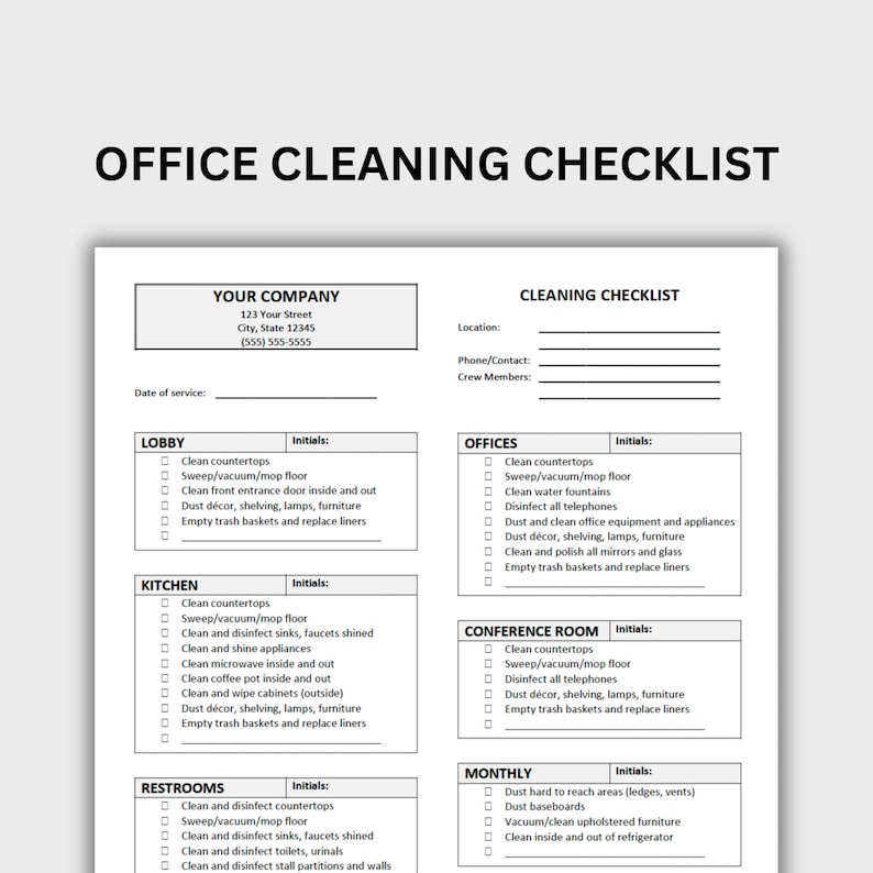 Office Cleaning Checklist: Customizable Word & PDF Forms (digital ...
