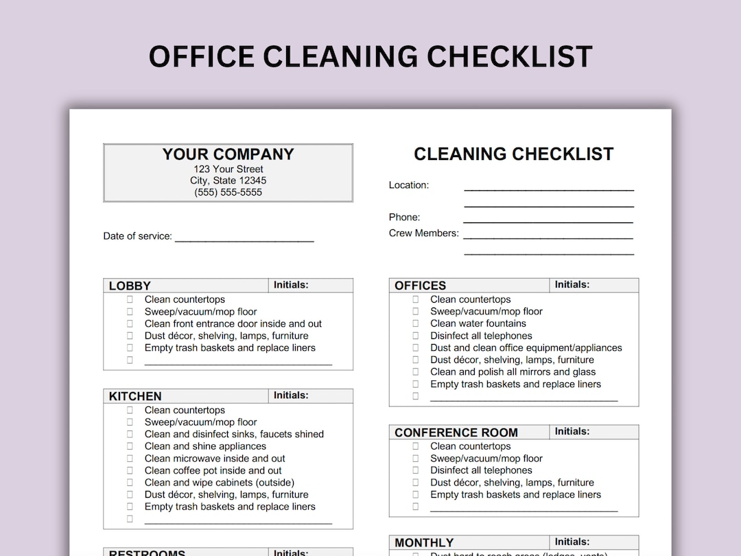 Office Cleaning Checklist Customizable Word Document and PDF - Etsy